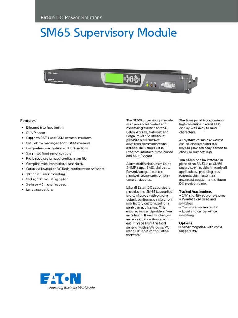 SM65 Supervisory Module: Eaton DC Power Solutions | PDF | Modem ...