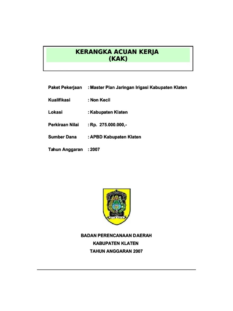 Kak Master Plan Jaringan Irigasi | PDF