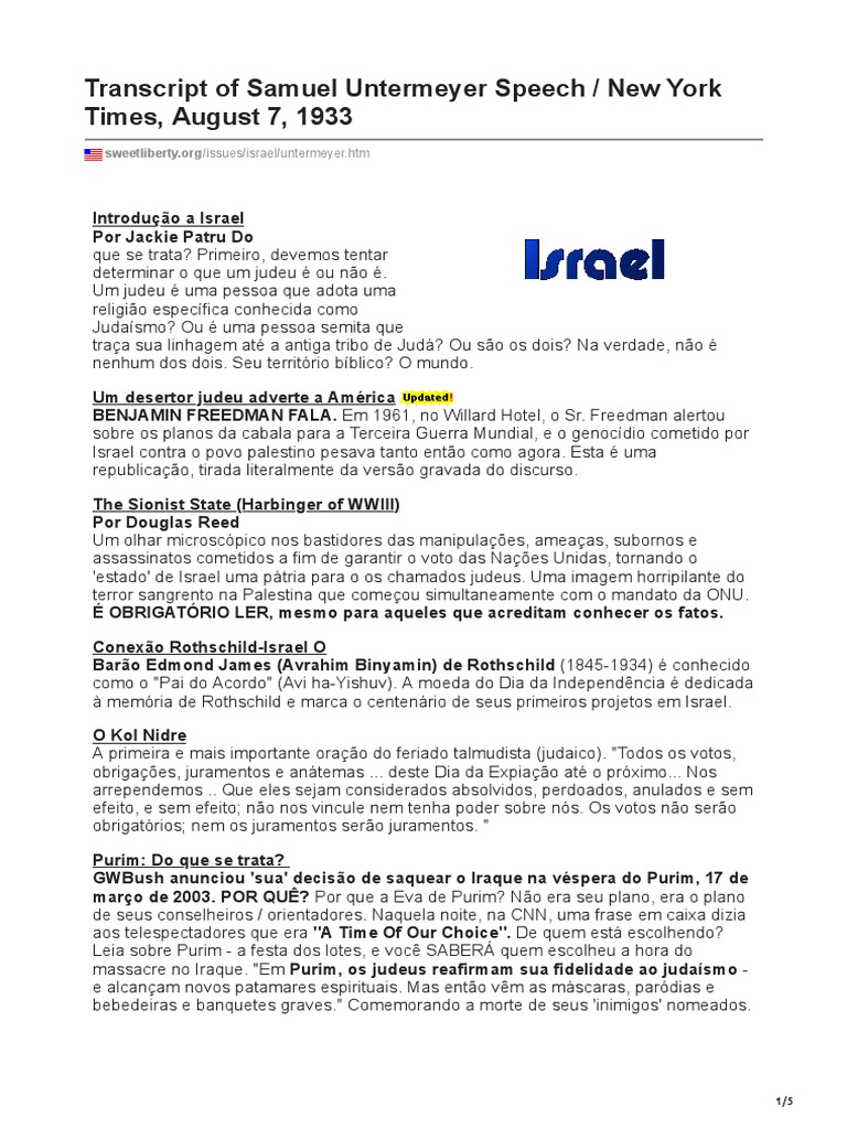 Transcrição Do Discurso de Samuel Untermyer Do New York Times | PDF ...