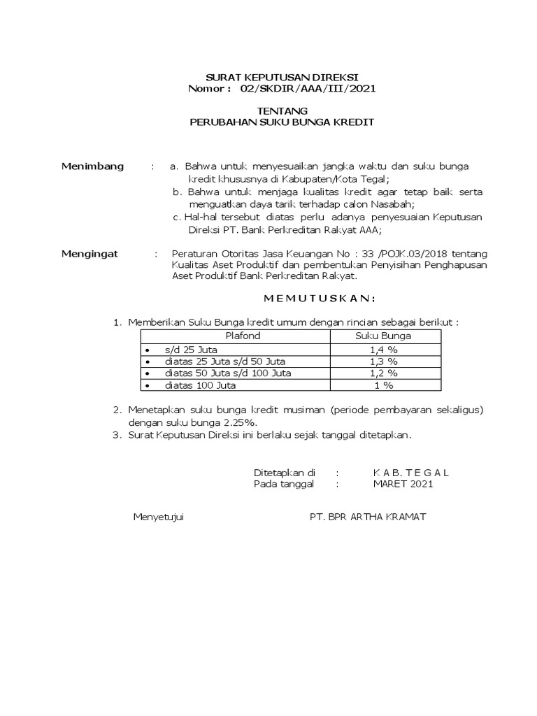 SK Bunga Kredit | PDF