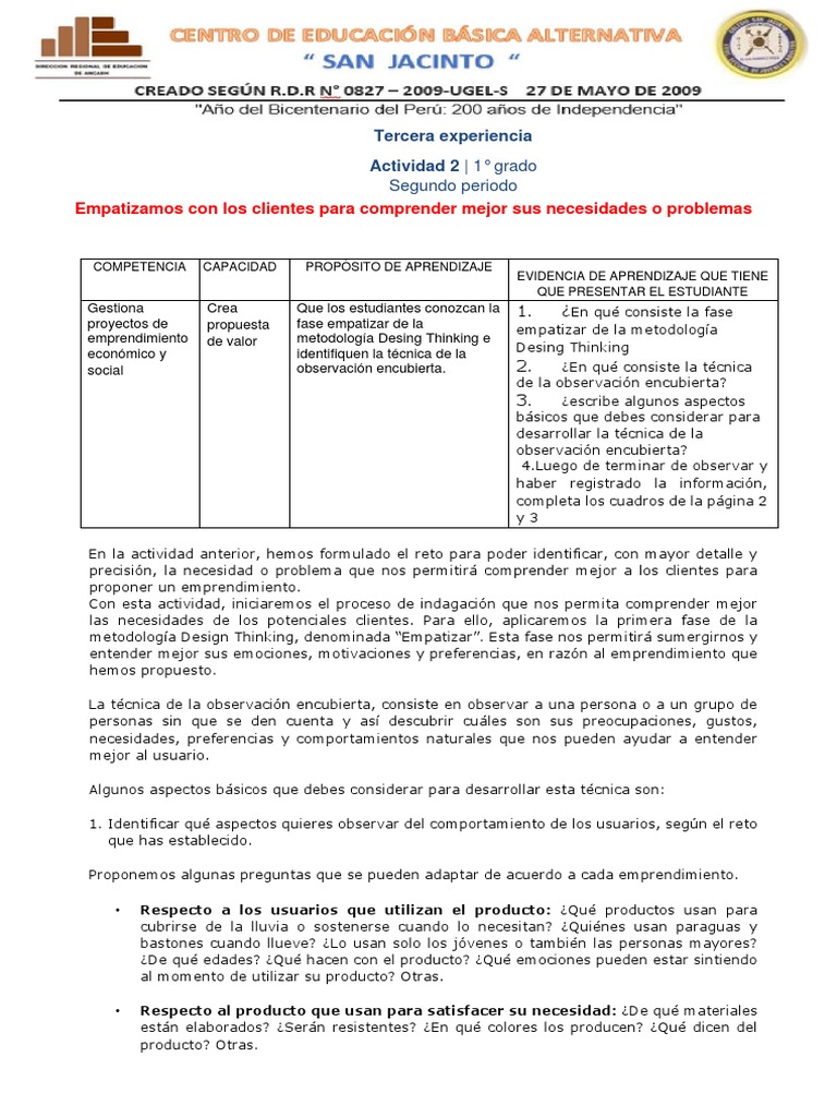 Empatizar en Design Thinking para Emprendimiento | PDF | Iniciativa ...