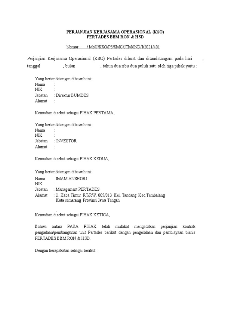 MoU Management HSD & Ron - JATIM | PDF