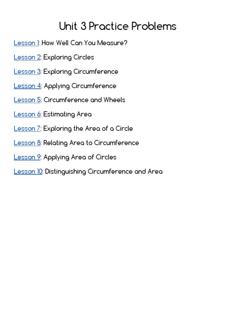 Unit 3 Practice Problems | PDF | Area | Circle