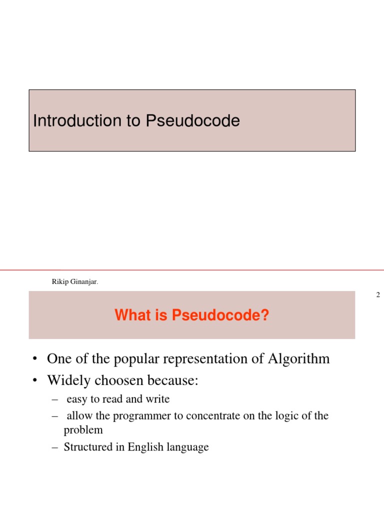 Introduction To Pseudocode: Rikip Ginanjar | PDF | Algorithms | Input/Output