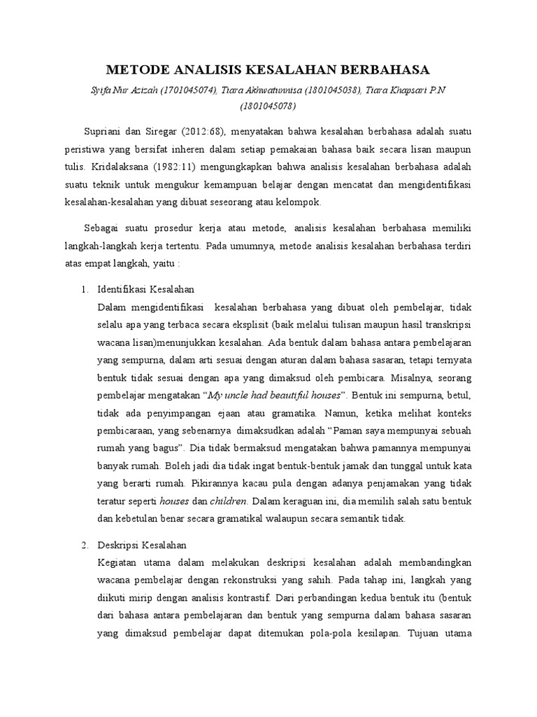 Metode Analisis Kesalahan Berbahasa | PDF