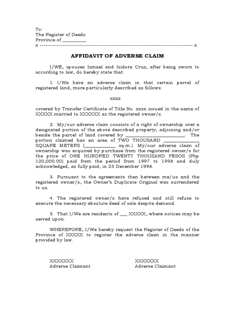 Affidavit of Adverse Claim | PDF