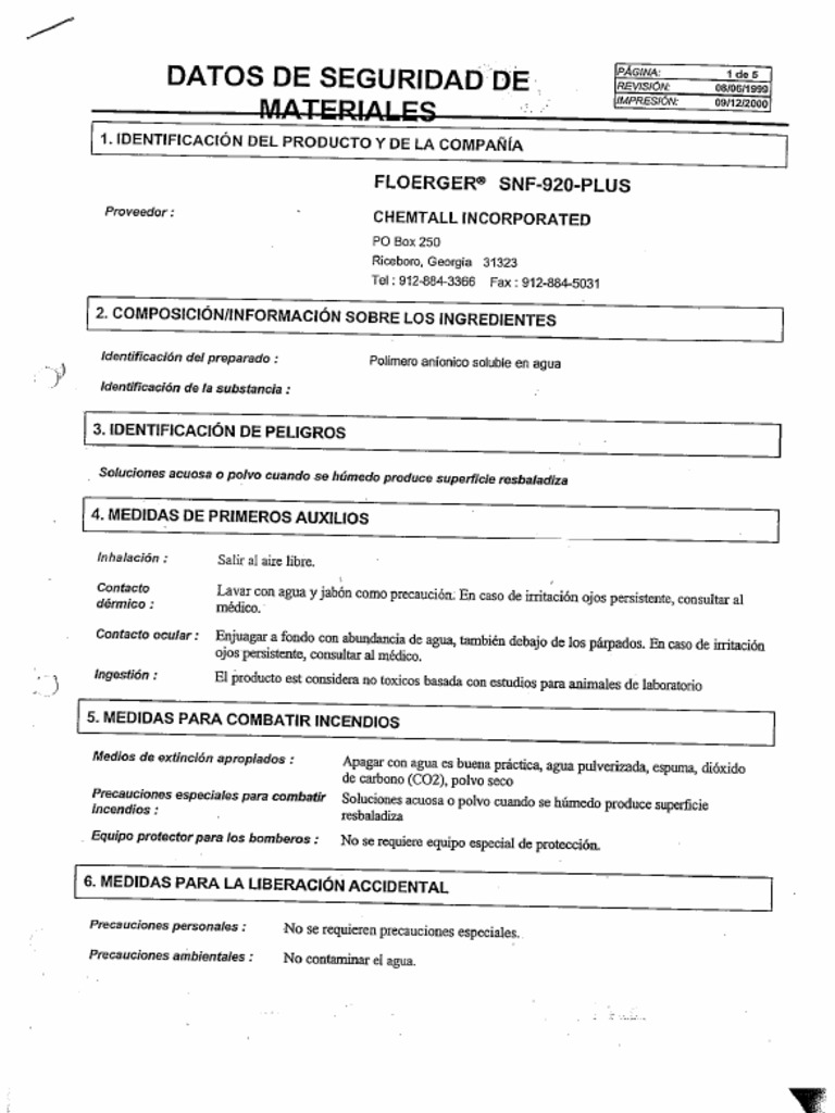 MSDS Floculante | PDF