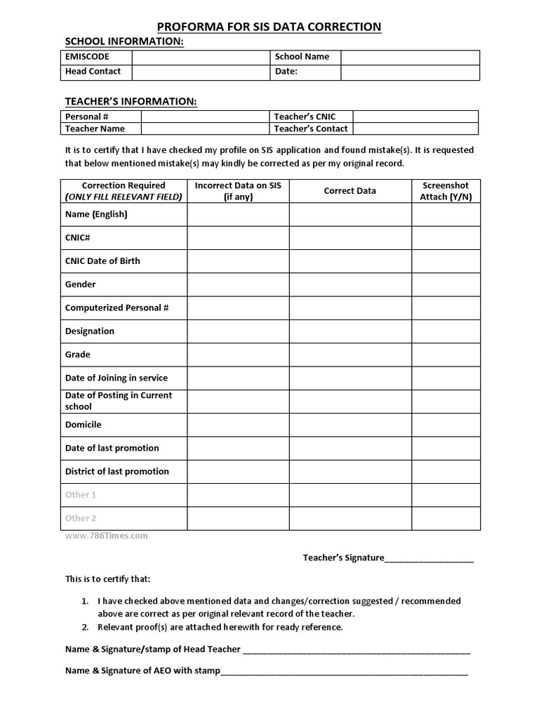 Dmo Office Sis Correction Form | PDF | Career & Growth