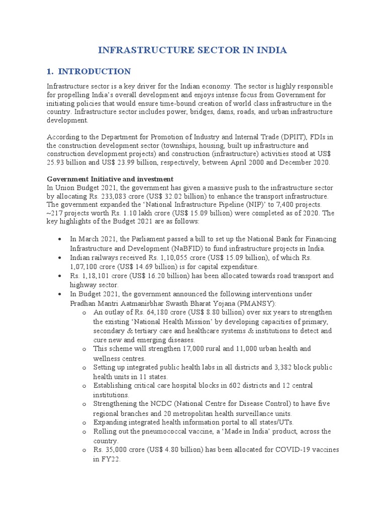 Infrastructure Sector in India: Government Initiative and Investment ...
