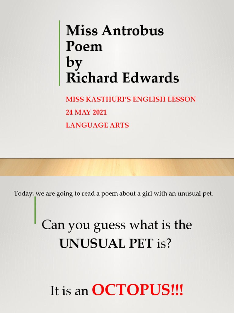 Miss Antrobus Poem by Richard Edwards: Miss Kasthuri'S English Lesson ...