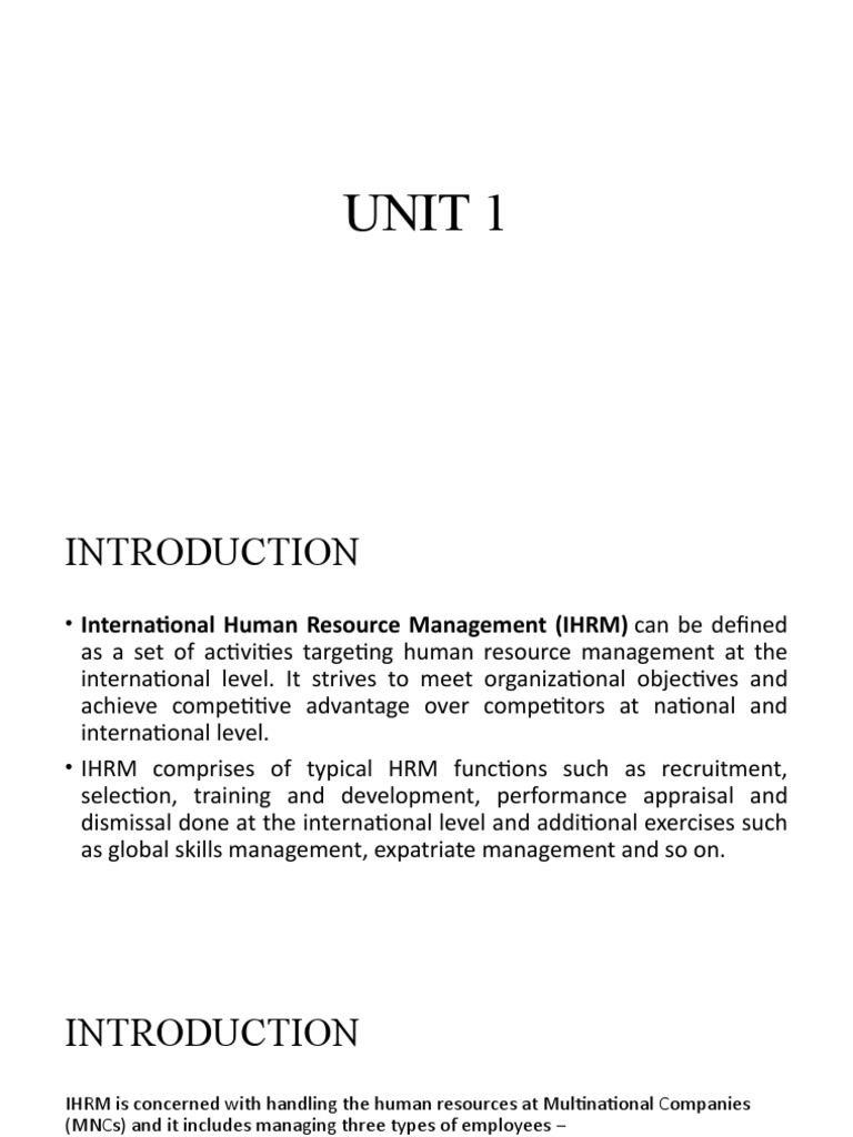 Unit 1 Ihrm | Download Free PDF | International Labour Organization | Sexual Harassment
