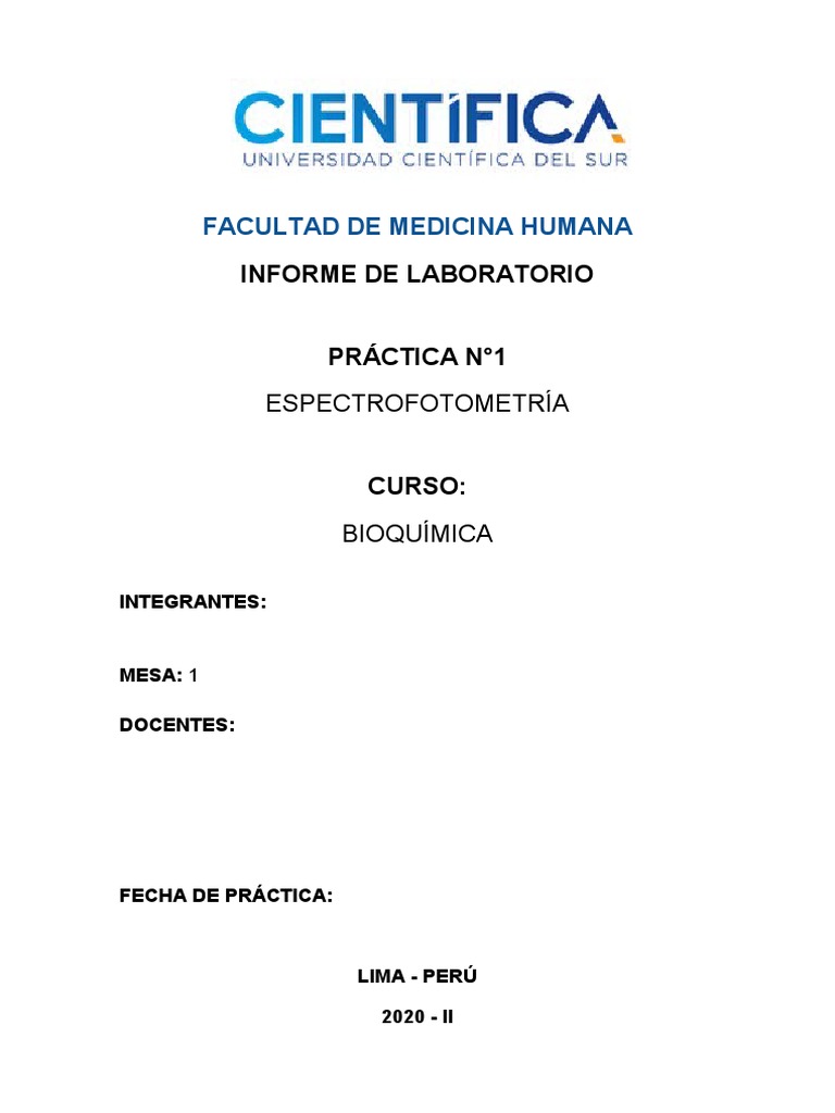 Práctica N°1 Espectrofotometría Pdf Espectrofotometria Ligero