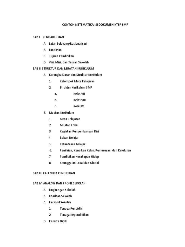 Contoh Sistematika Isi Dokumen KTSP SMP | PDF