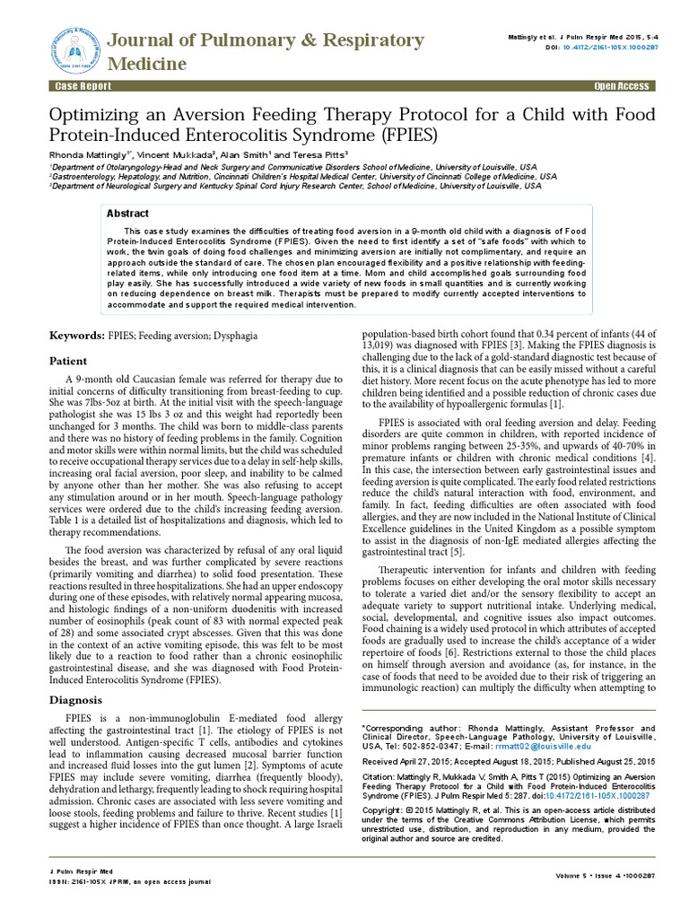 Optimizing An Aversion Feeding Therapy Protocol For A Child With ...