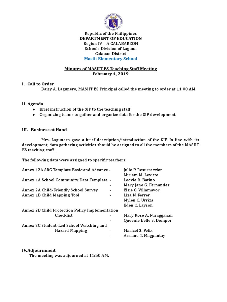 Masiit Es Sip Minutes of Meeting | PDF | Human Nature | Further Education