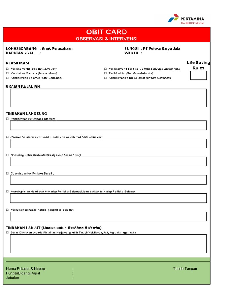 Laporan Intervensi Obit Card | PDF