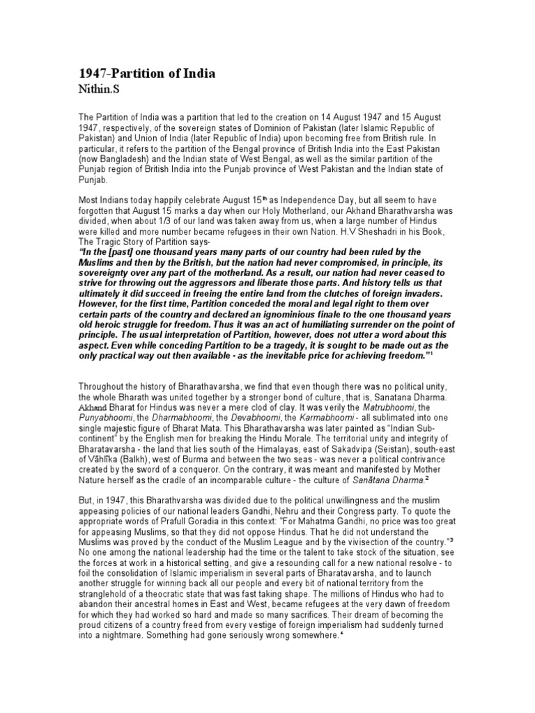 Partition of India | PDF | Partition Of India | All India Muslim League