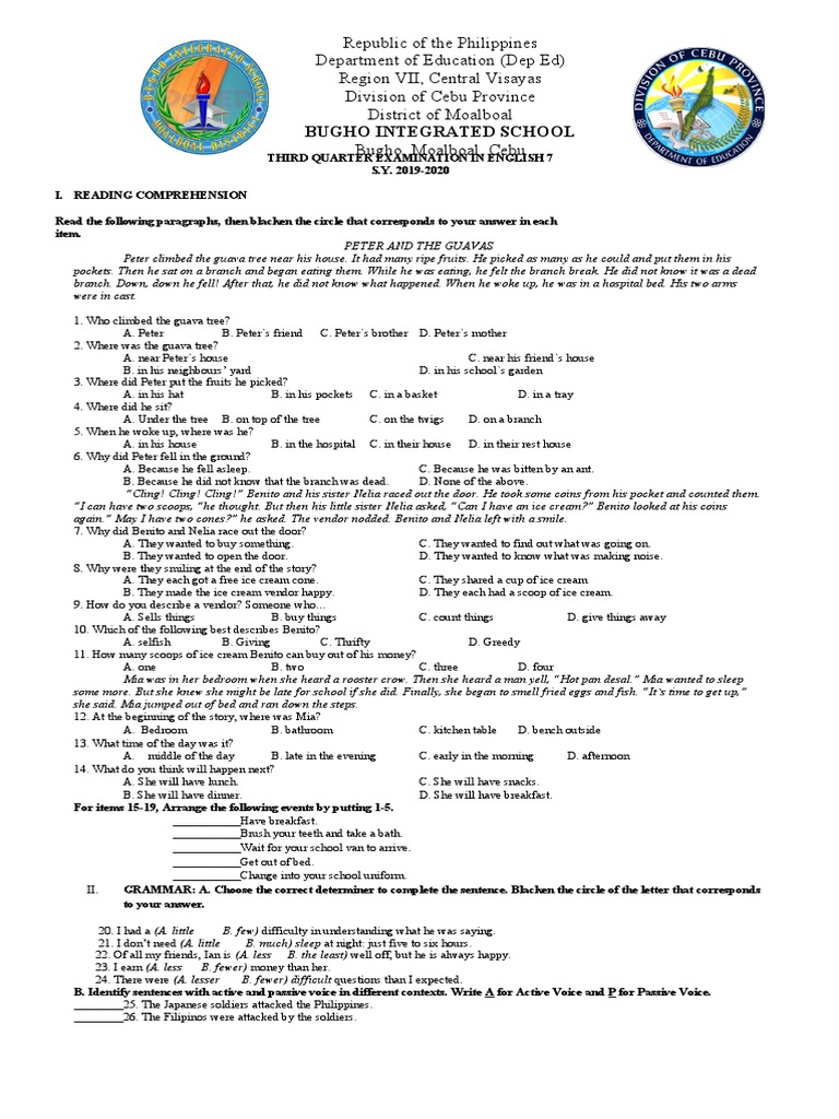 3rd Quarter Test Grade 7 | PDF
