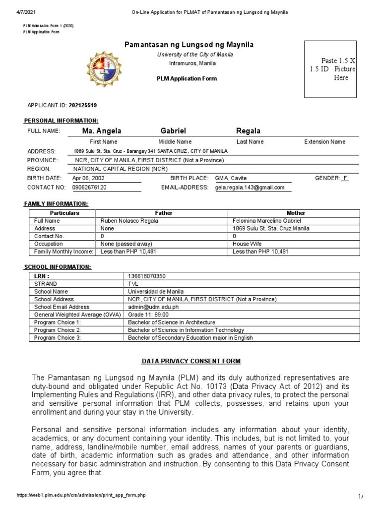 On-Line Application For PLMAT of Pamantasan NG Lungsod NG Maynila | PDF ...
