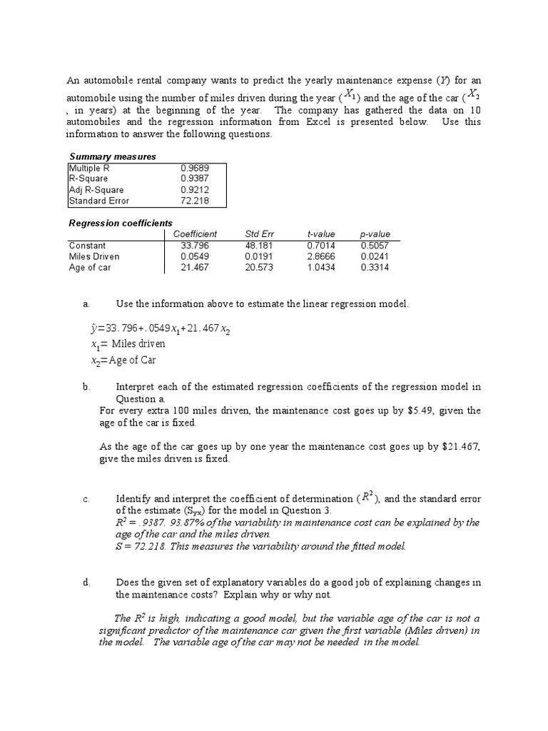 Predicting Auto Maintenance Costs Using Regression | PDF | Coefficient ...