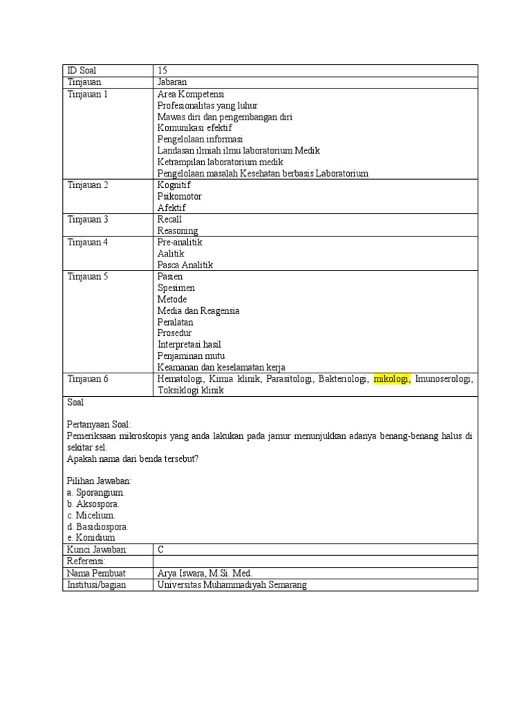 Soal Mikologi UKOM D4 | PDF | Kesehatan Holistik | Sains & Matematika