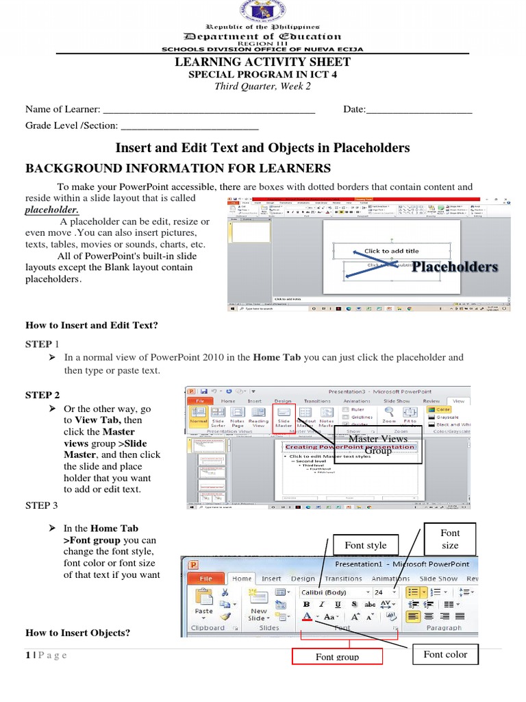 WEEK 2 - Insert and Edit Text and Objects in Placeholders ICT 4 TO ...