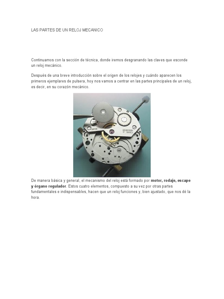 Las Partes de Un Reloj Mecanico | PDF | Reloj | Bienes manufacturados