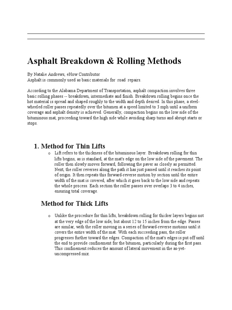 Asphalt Breakdown Rolling Techniques | PDF | Asphalt | Road Surface