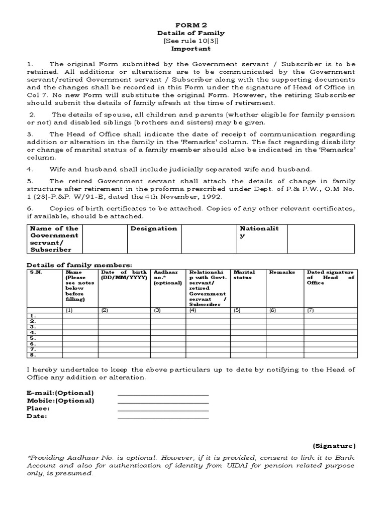 Form 2 Details of Family Important | PDF | Social Institutions | Social ...