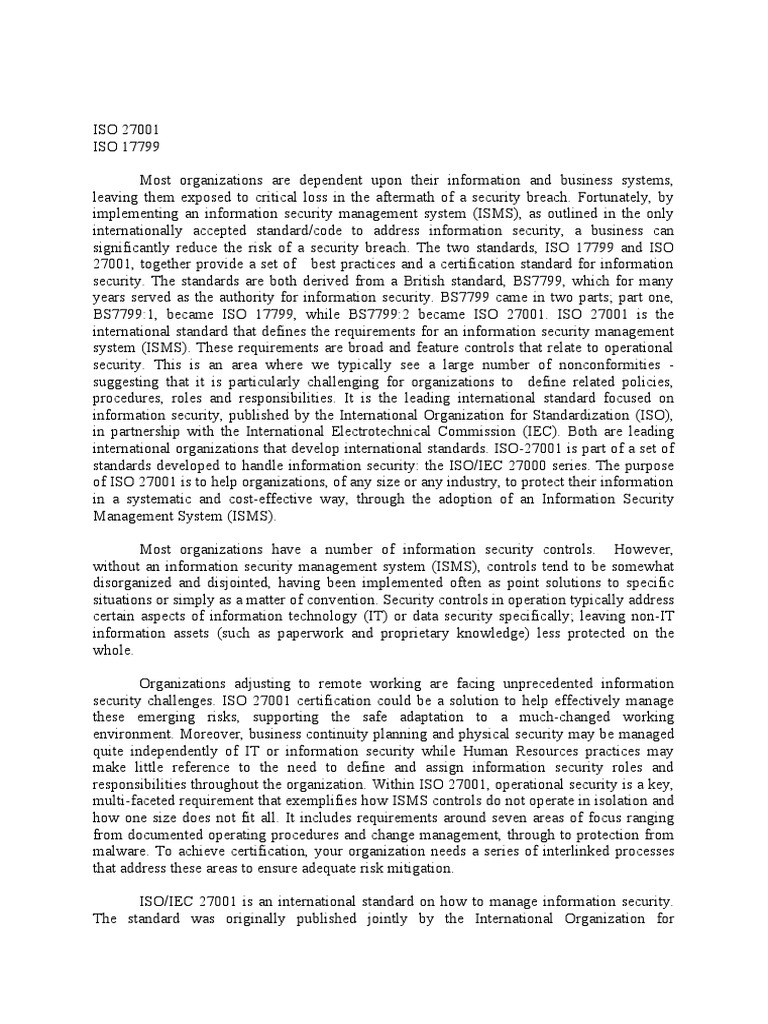 Iso 27001 and Iso 17799 - Orig | PDF | Information Security | Vulnerability (Computing)