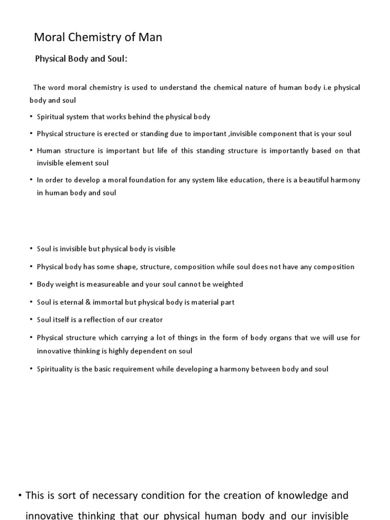 Moral Chemistry of Body and Soul | PDF | Human Body | Soul
