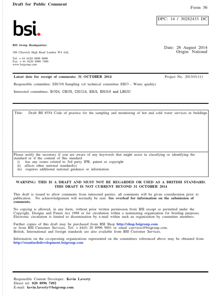 (BS 8554) - Code of Practice For The Sampling and Monitoring of Hot and ...