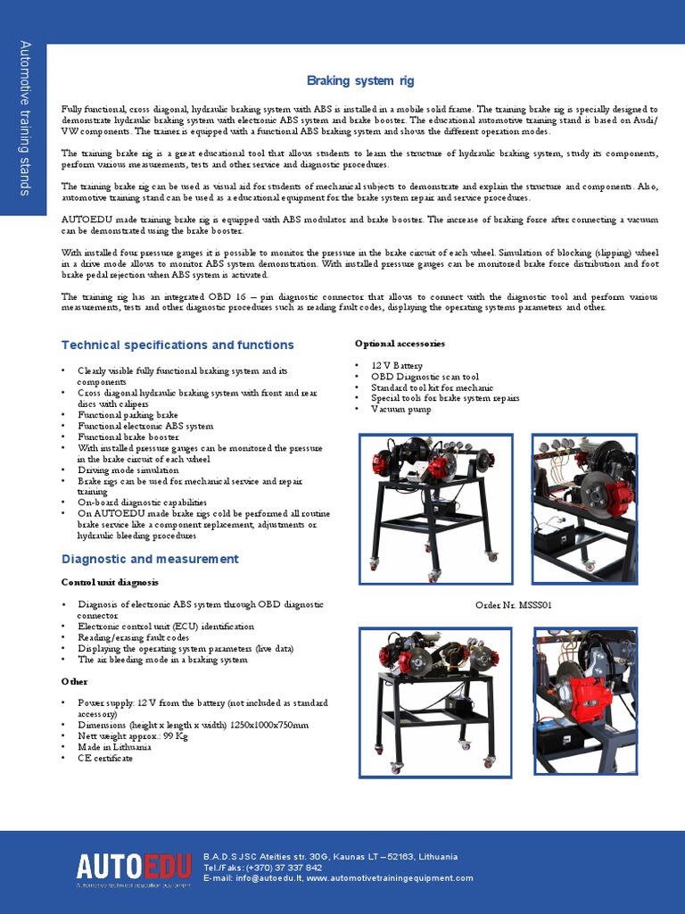 Braking System Rig: Technical Specifications and Functions | PDF | Anti ...