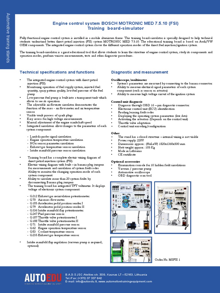 Engine Control System BOSCH MOTRONIC MED 7.5.10 (FSI) Training Board ...