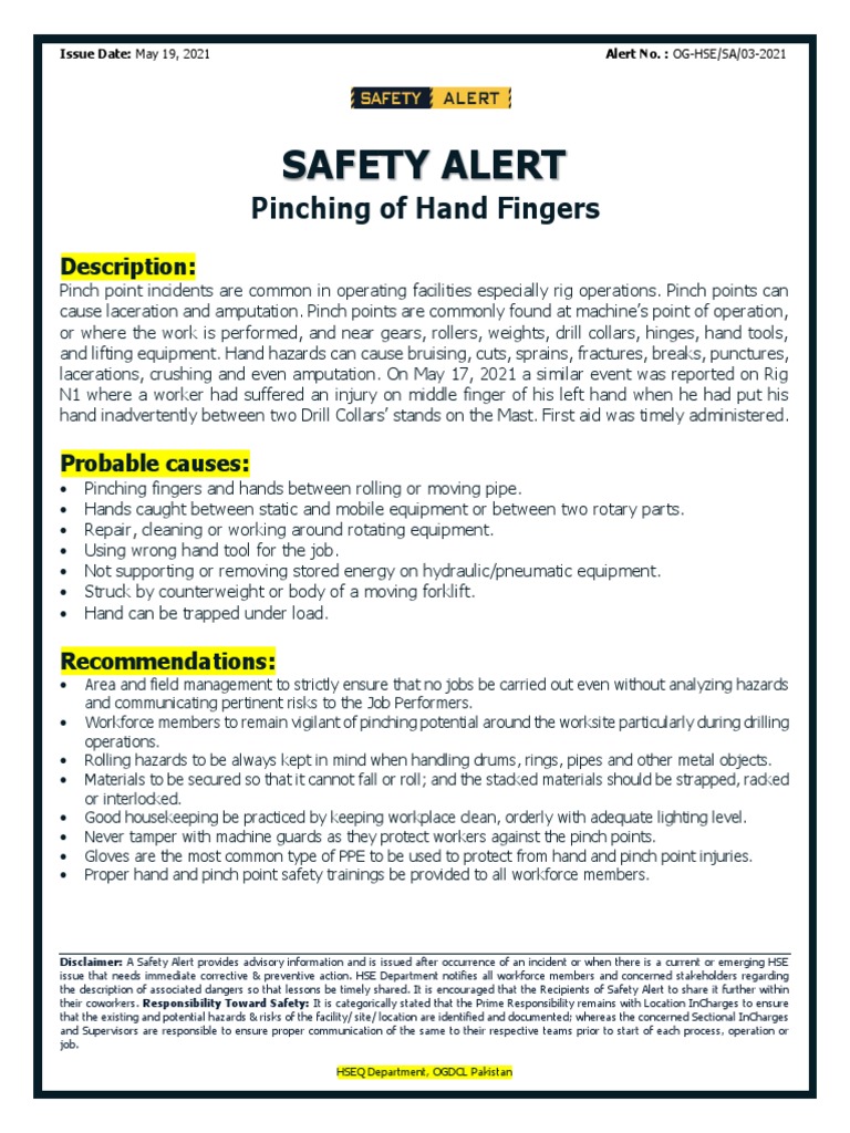 Pinch Point Safety Alert and Guidelines | PDF | Personal Protective ...