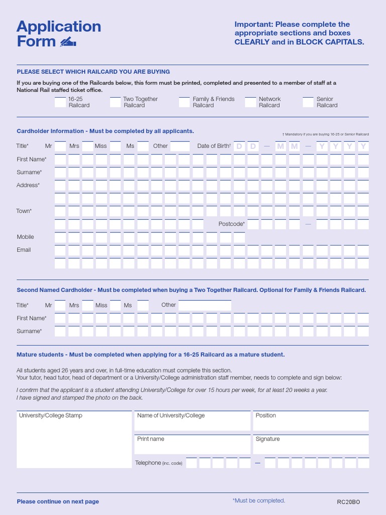 Online Railcards Application Form - Print at Home (2020) | Ticket ...