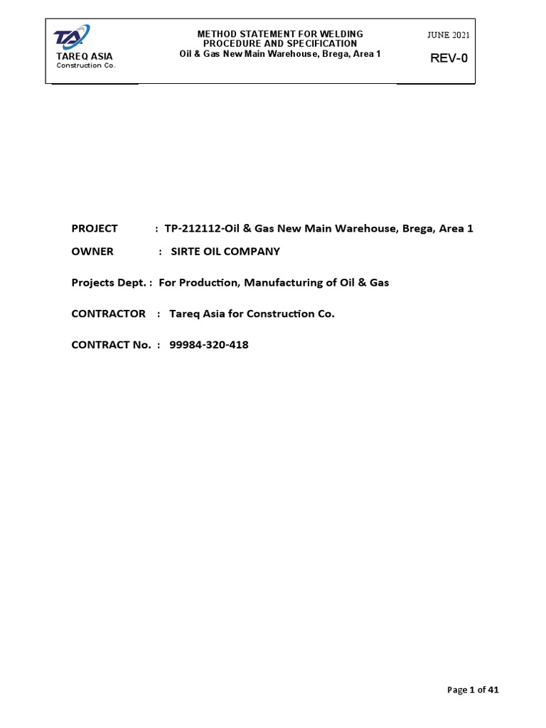 MS For Welding Procedure | PDF | Welding | Construction