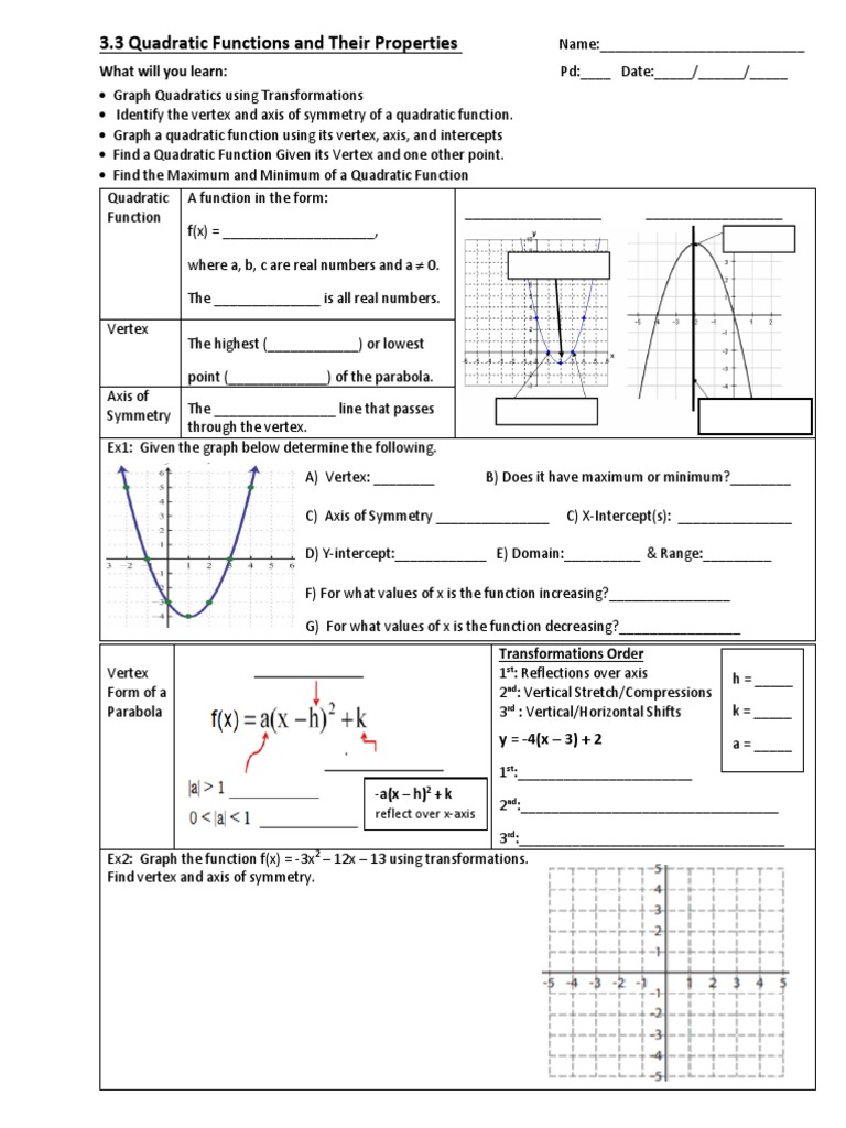 3.3 Quadratic Functions and Their Properties | PDF | Combinatorics | Algebra
