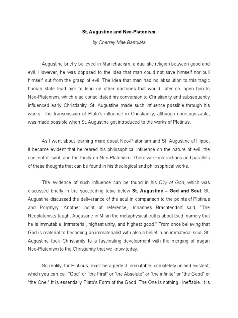 St. Augustine and Neo-Platonism | PDF | Neoplatonism | Augustine Of Hippo