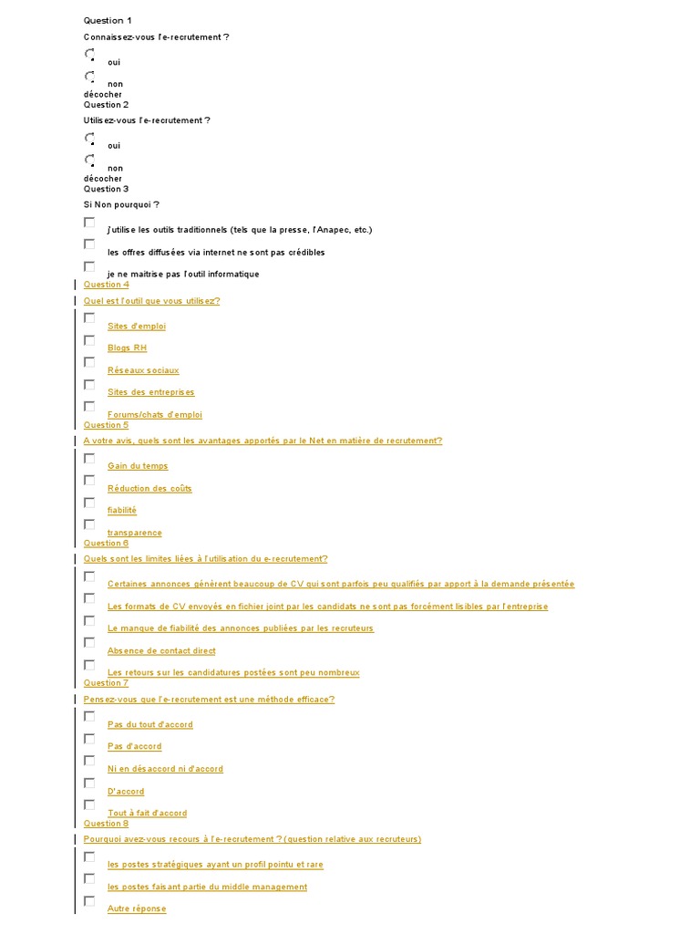 Questionnaire E-Recrutement | PDF