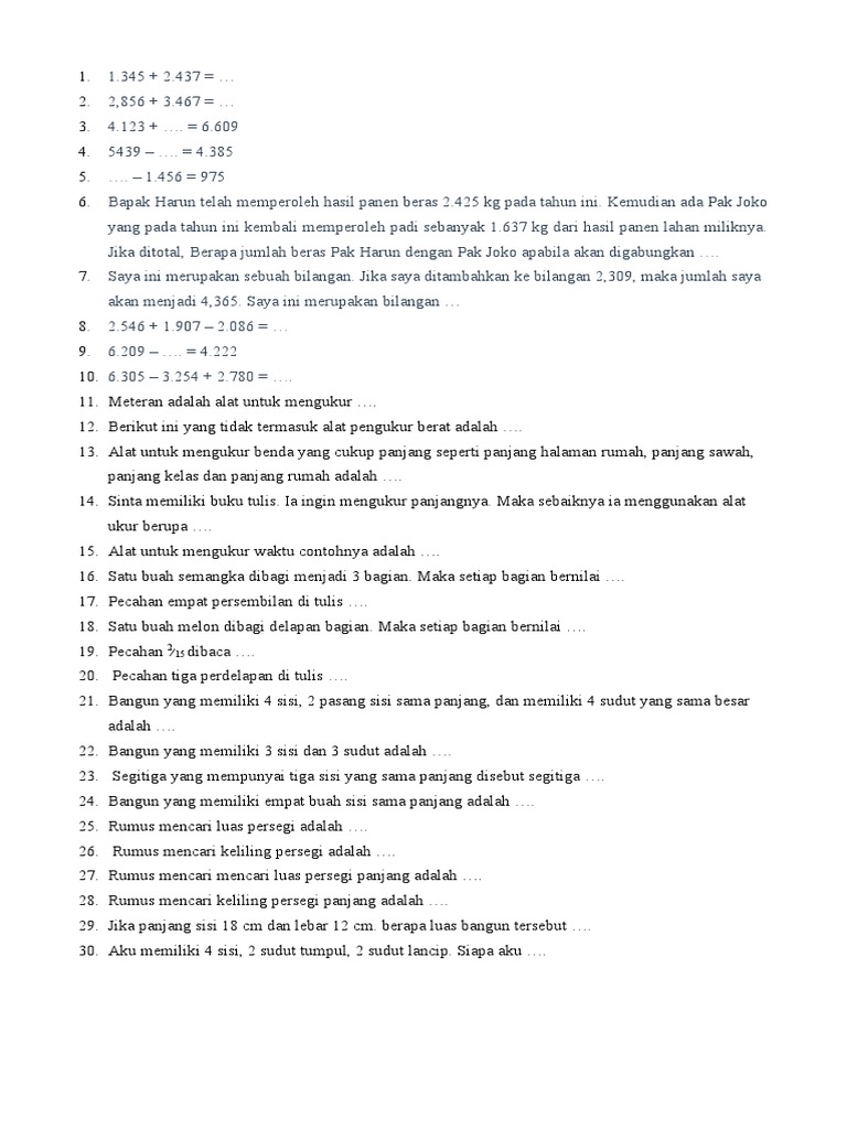 Soal Kelas 3 Matematika | PDF