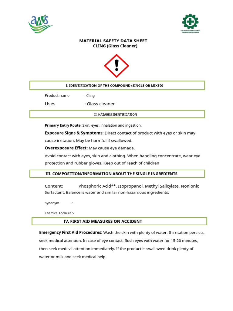 SDS Cling Engl | PDF | Waste Management | Chlorine