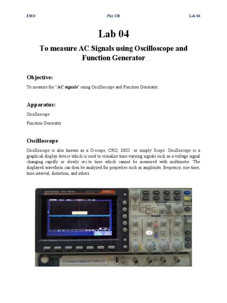 Lab 4 - Measuring AC Signals Using Oscilloscope and Function Generator ...