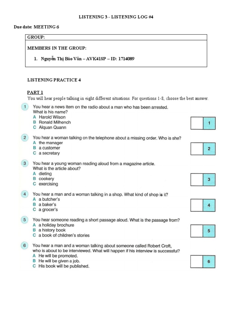 You Will Hear People Talking in Eight Different Situations. For ...