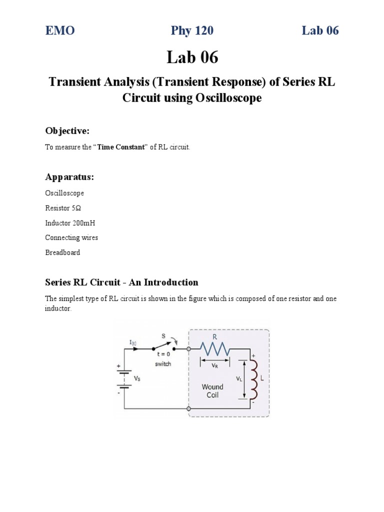 Lab 6 - Transient Analysis (Transient Response) of Series RL Circuit ... Lab 6 - Transient Analysis (Transient Response) of Series RL Circuit ...