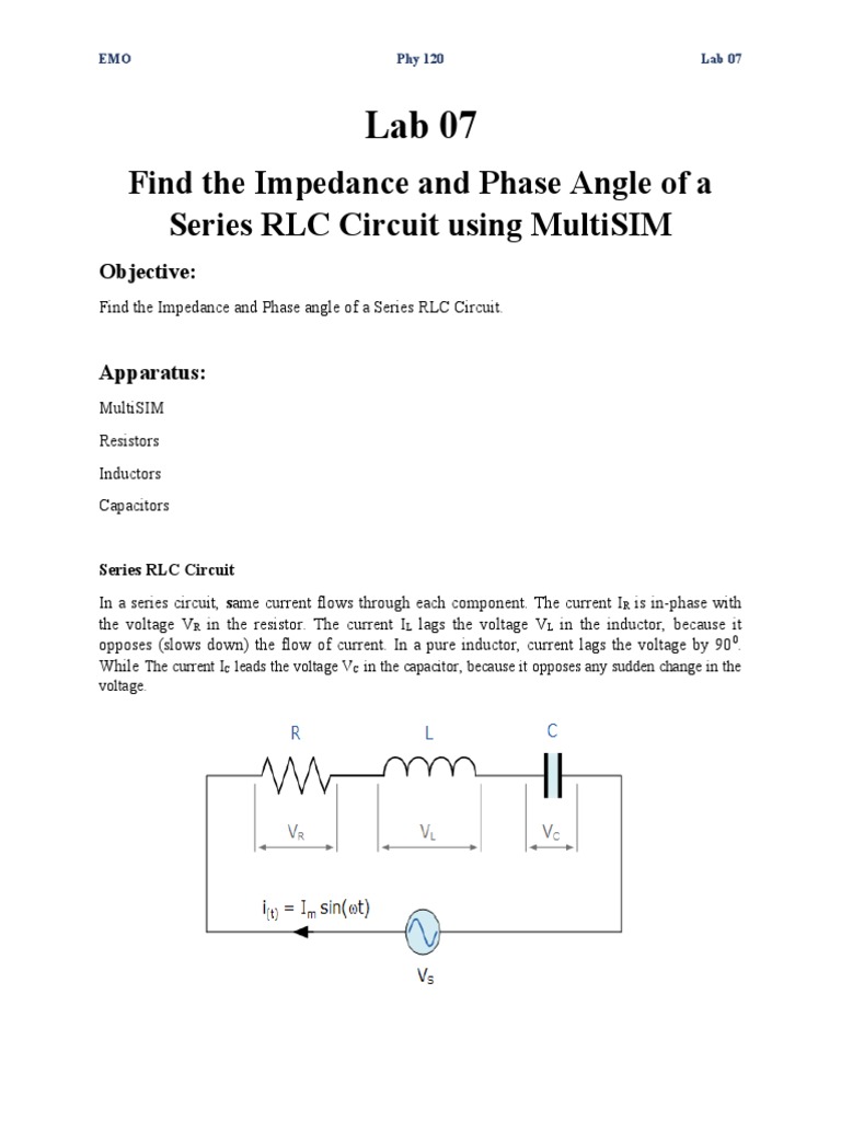 Lab 7 - Find The Impedance and Phase Angle of A Series RLC Circuit ...