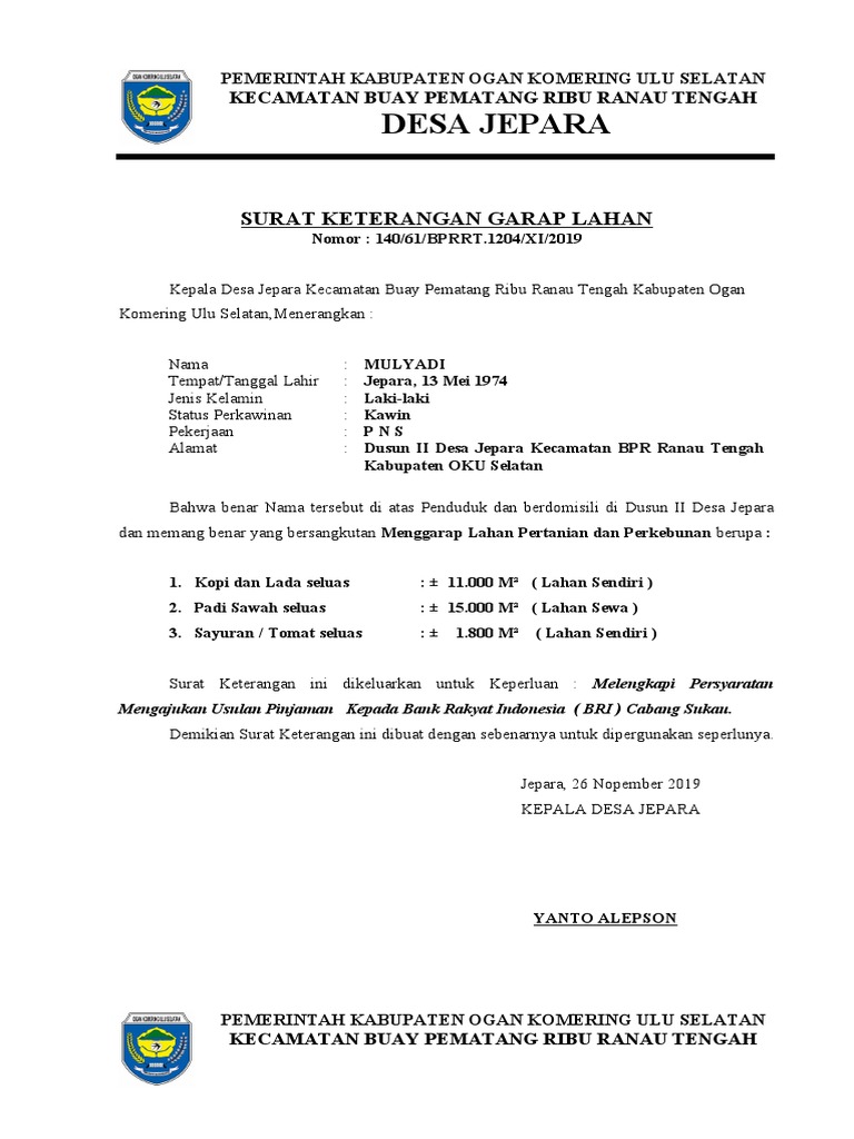 Keterangan Garap Lahan | PDF
