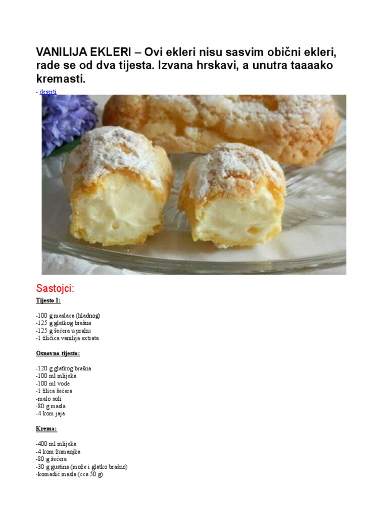 VANILIJA EKLERI Ovi Ekleri Nisu | PDF