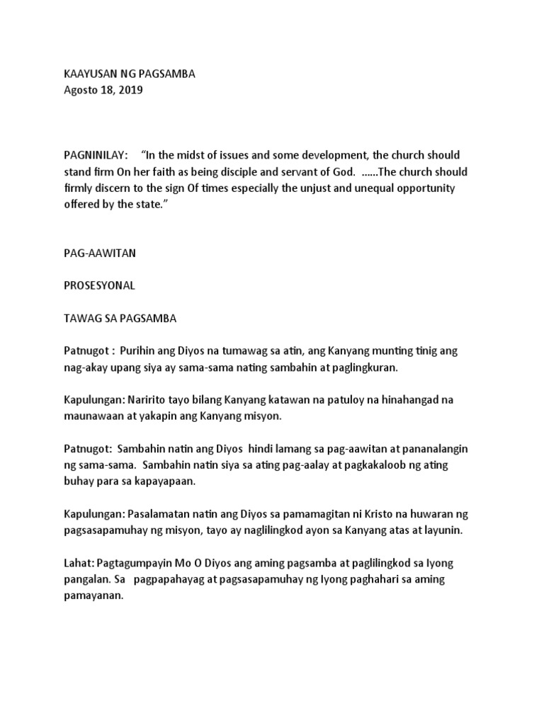 Kaayusan NG Pagsamba | PDF