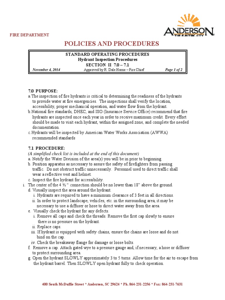 Policies and Procedures: Standard Operating Procedures Hydrant ...
